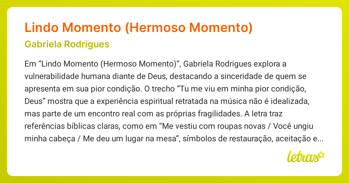 Significado da música Lindo Momento (Hermoso Momento) (Gabriela ...