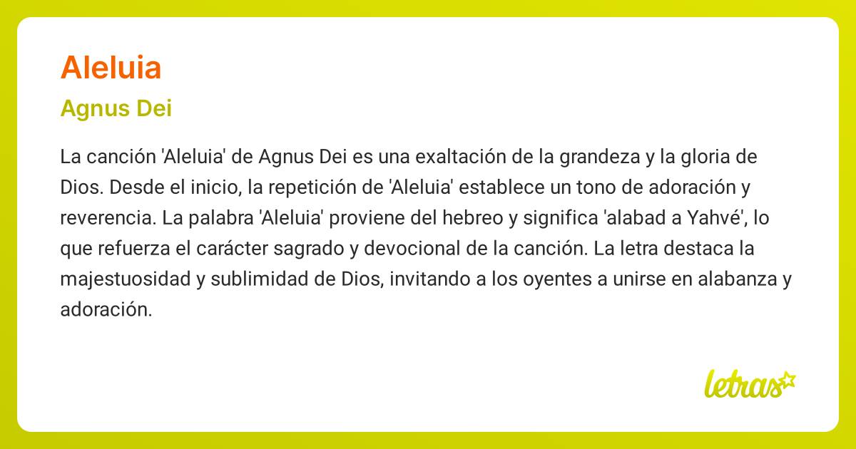 Significado de la canción ALELUIA (Agnus Dei) - LETRAS.COM