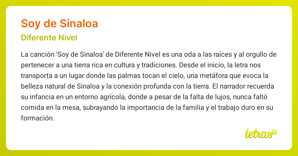 Significado de la canción SOY DE SINALOA (Diferente Nivel) - LETRAS.COM