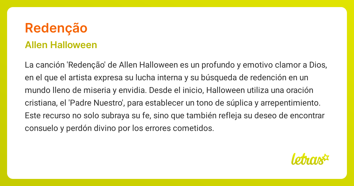 Significado de la canción REDENÇÃO (Allen Halloween) - LETRAS.COM