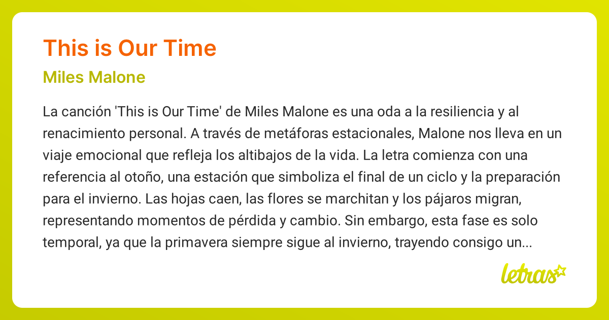 Significado de la canción THIS IS OUR TIME (Miles Malone) - LETRAS.COM