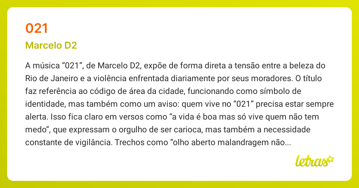 Significado da música 021 (Marcelo D2) - LETRAS.MUS.BR
