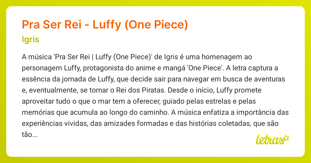 Significado da música Pra Ser Rei - Luffy (One Piece) (Igris) - LETRAS ...