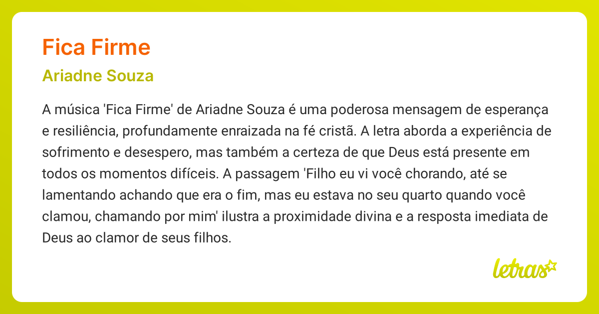 Significado da música FICA FIRME (Ariadne Souza) - LETRAS.MUS.BR