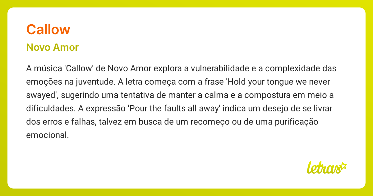 Significado da música CALLOW (Novo Amor) - LETRAS.MUS.BR