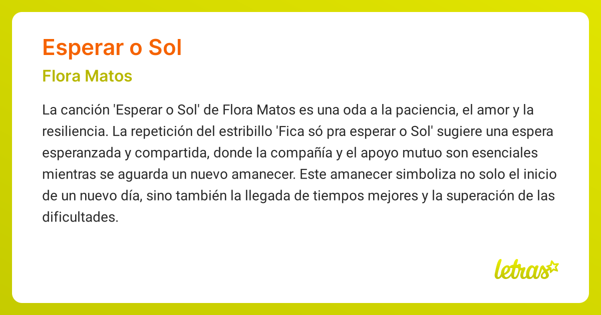 Significado de la canción ESPERAR O SOL (Flora Matos) - LETRAS.COM