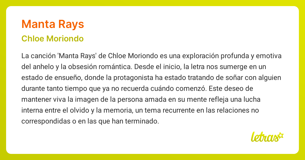 Significado de la canción MANTA RAYS (Chloe Moriondo) - LETRAS.COM