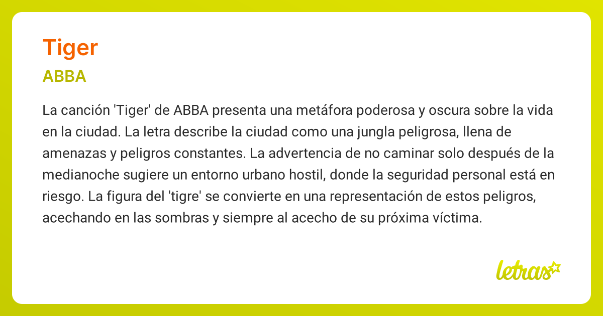Significado de la canción TIGER (ABBA) - LETRAS.COM