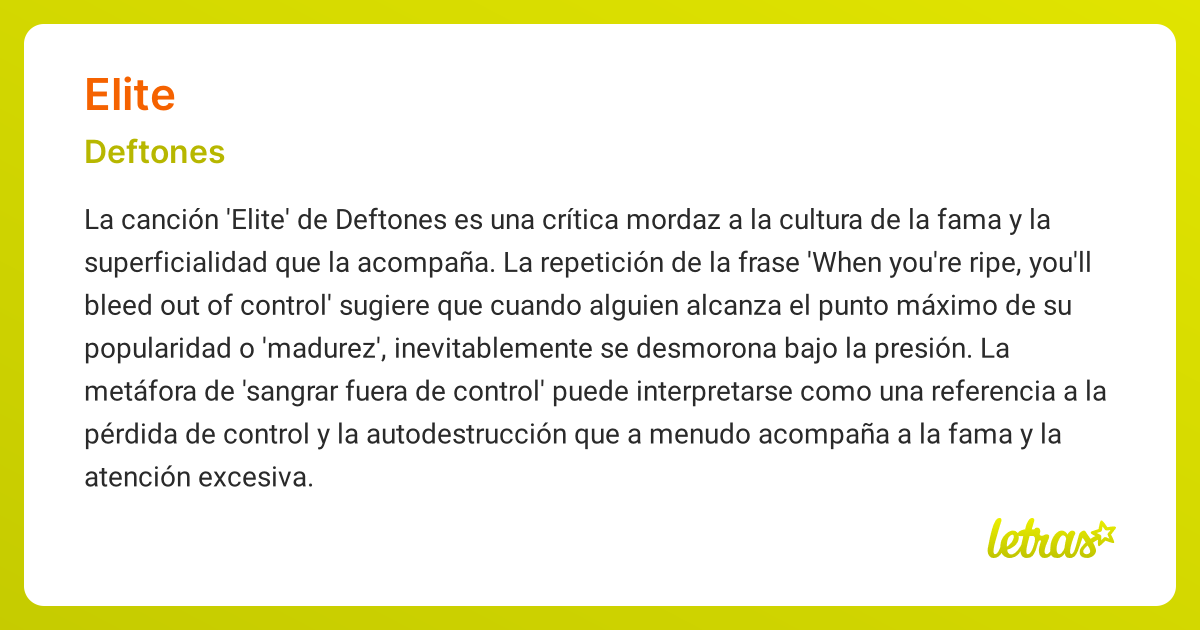 Significado de la canción ELITE (Deftones) - LETRAS.COM