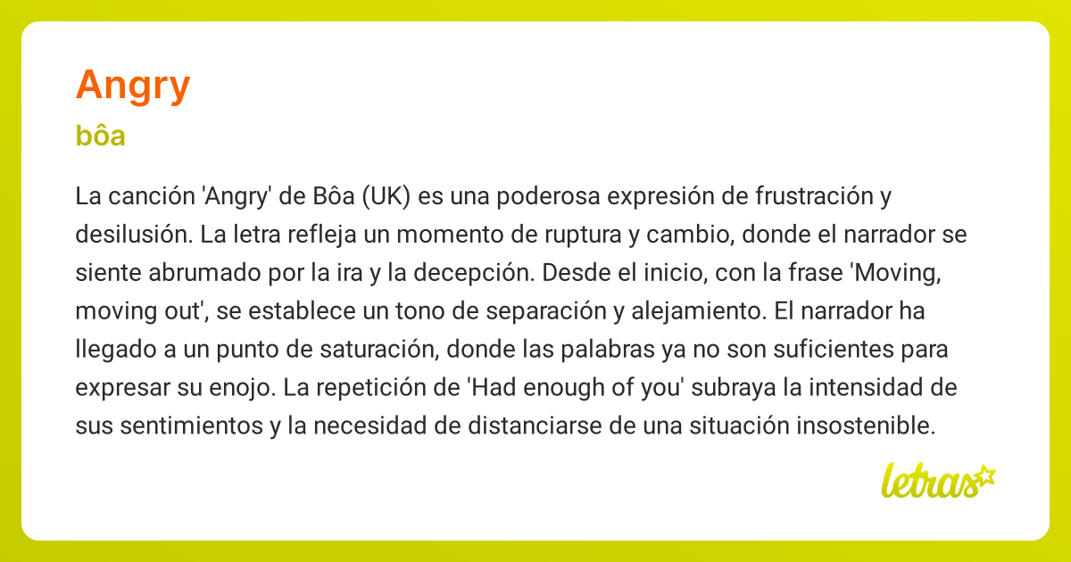 Significado de la canción ANGRY (bôa) - LETRAS.COM