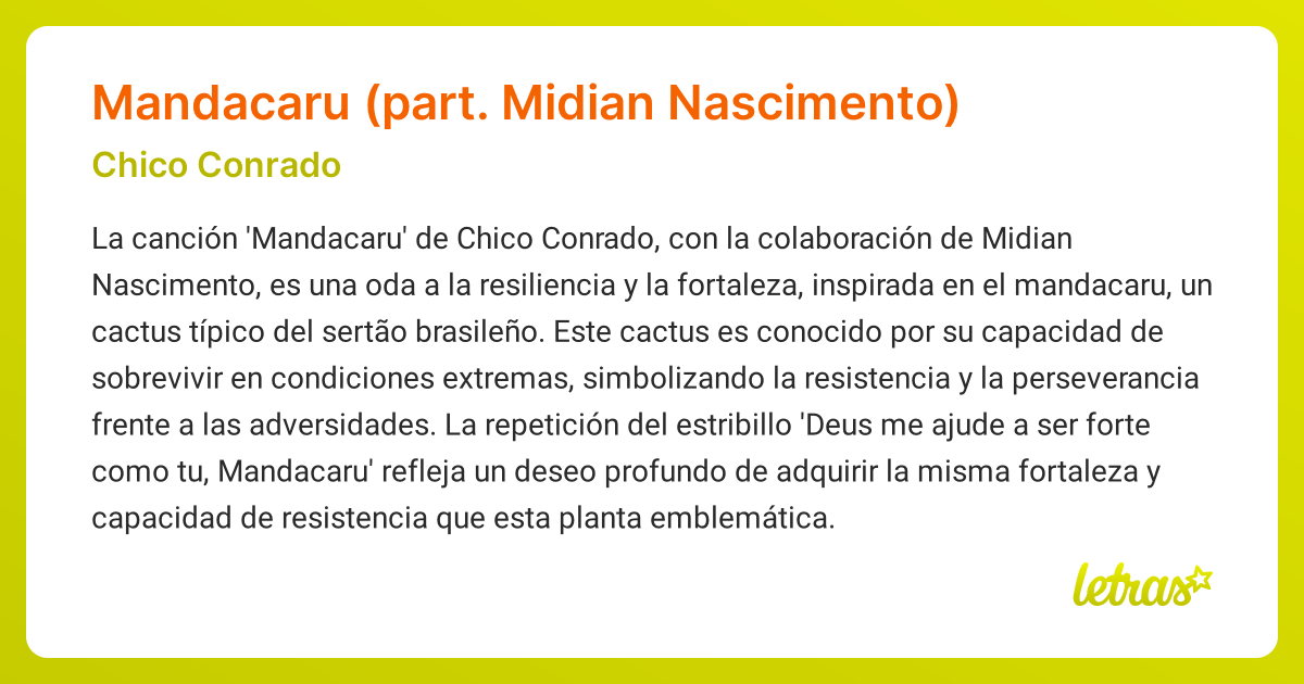 Significado de la canción Mandacaru (part. Midian Nascimento) (Chico Conrado) - LETRAS.COM