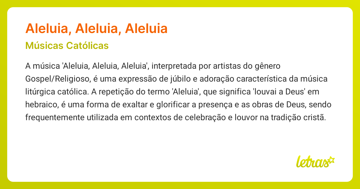 Significado da música ALELUIA, ALELUIA, ALELUIA (Músicas Católicas ...