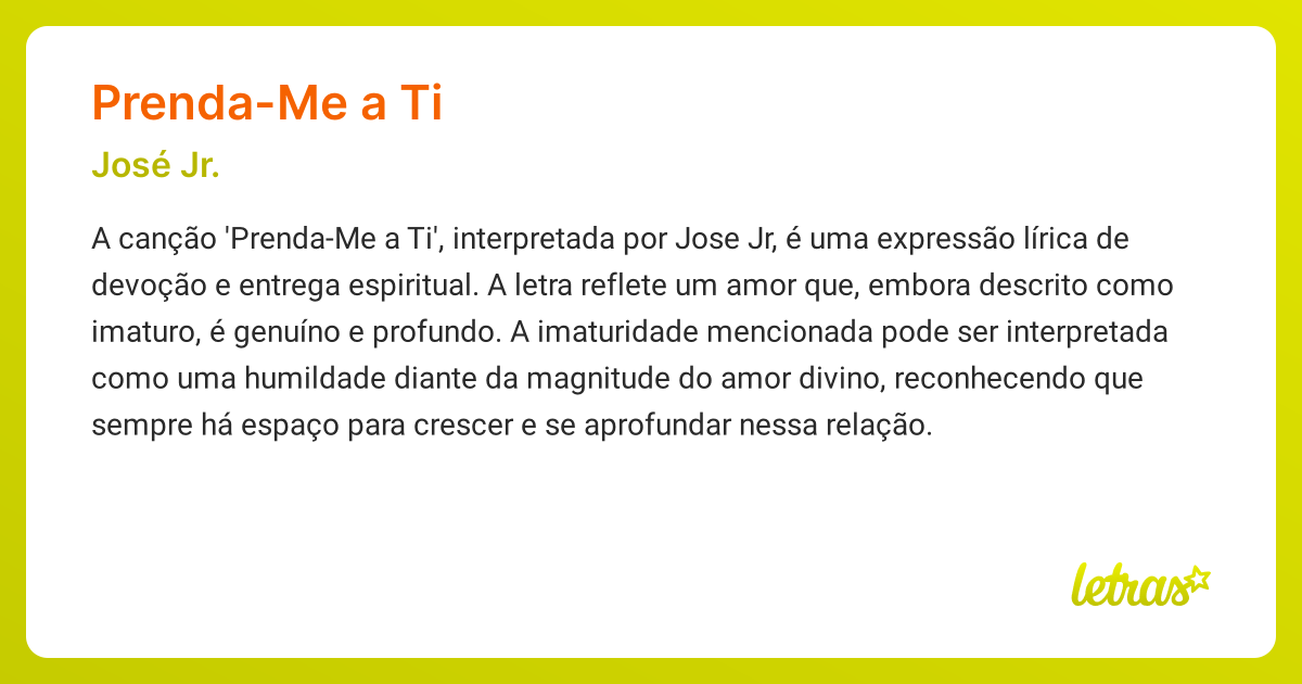 Significado da música PRENDA-ME A TI (José Jr.) - LETRAS.MUS.BR
