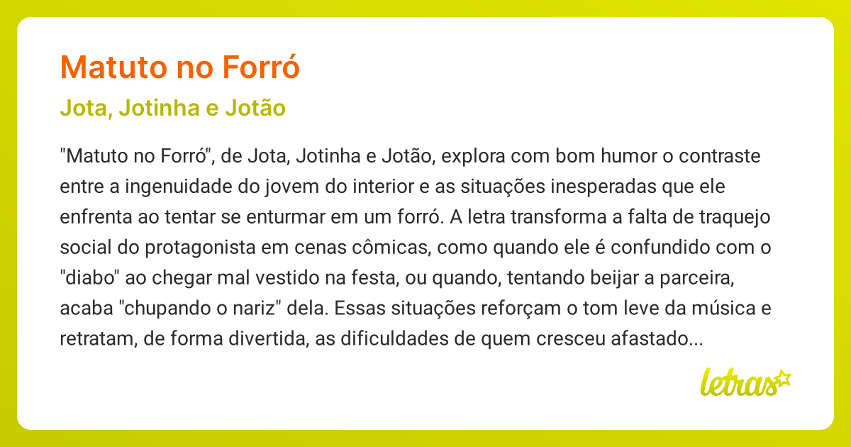 Significado da música MATUTO NO FORRÓ (Jota, Jotinha e Jotão) - LETRAS ...