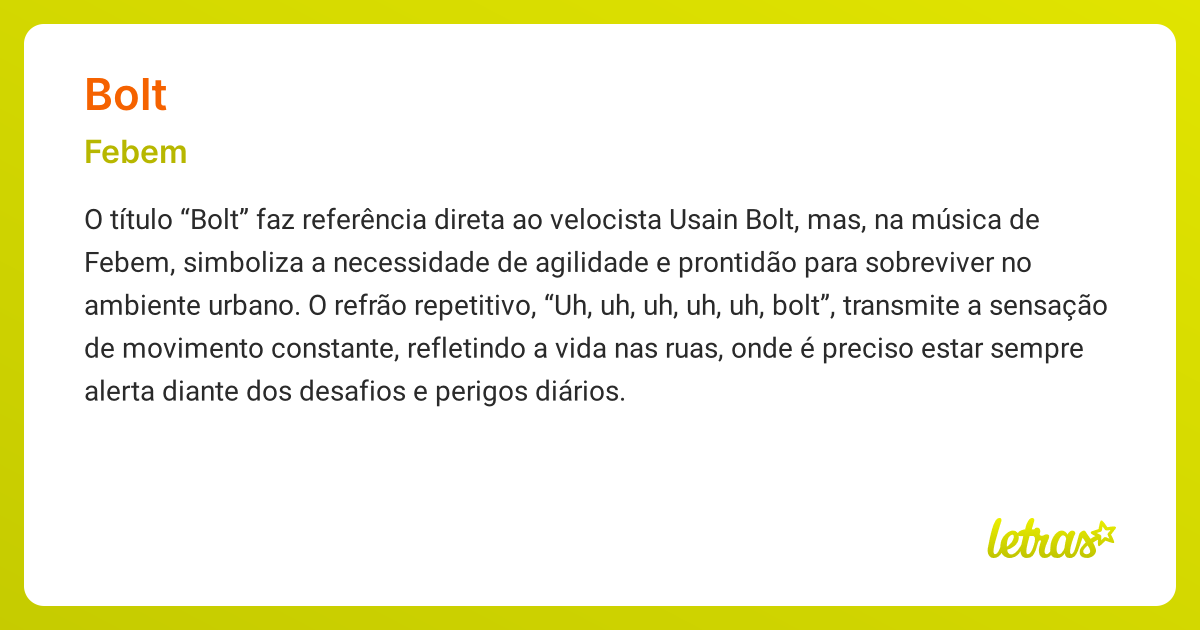 Significado da música BOLT (Febem) - LETRAS.MUS.BR