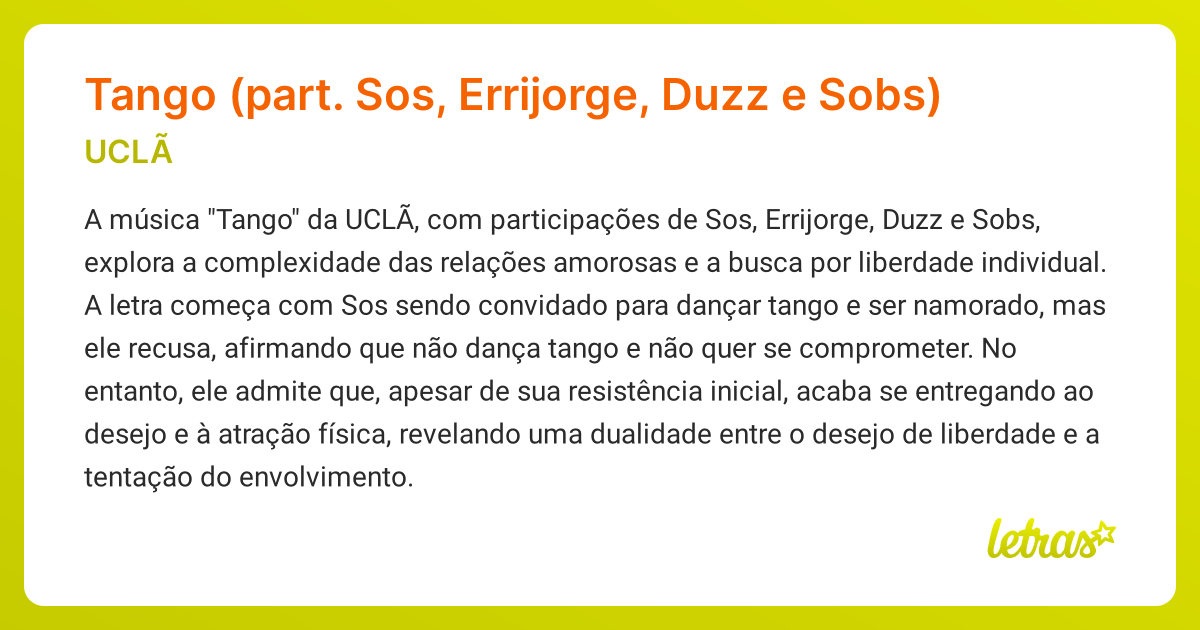 Significado da música Tango (part. Sos, Errijorge, Duzz e Sobs) (UCLÃ ...
