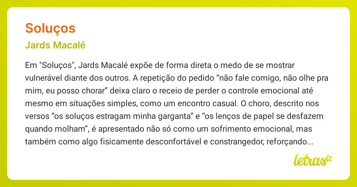 Significado da música SOLUÇOS (Jards Macalé) - LETRAS.MUS.BR
