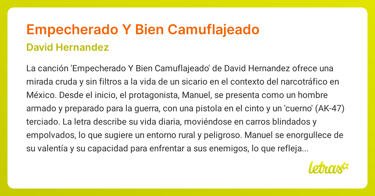 Significado de la canción Empecherado Y Bien Camuflajeado (David ...