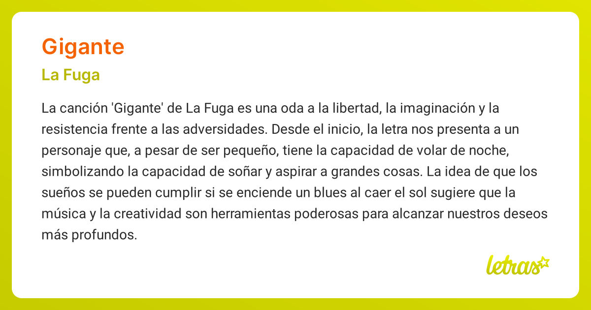 Significado de la canción GIGANTE (La Fuga) - LETRAS.COM
