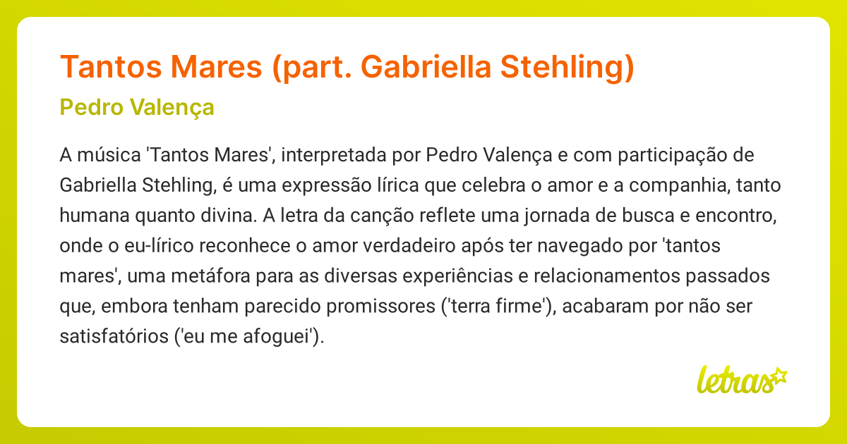 Significado da música Tantos Mares (part. Gabriella Stehling) (Pedro ...