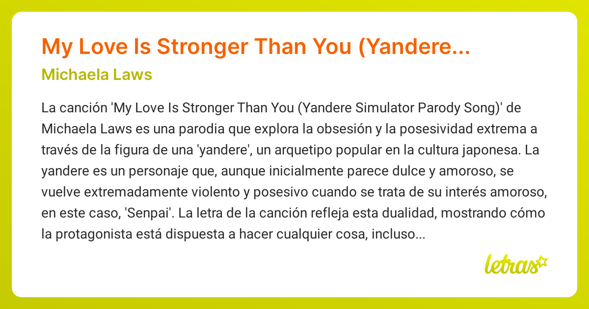Significado de la canción My Love Is Stronger Than You (Yandere ...
