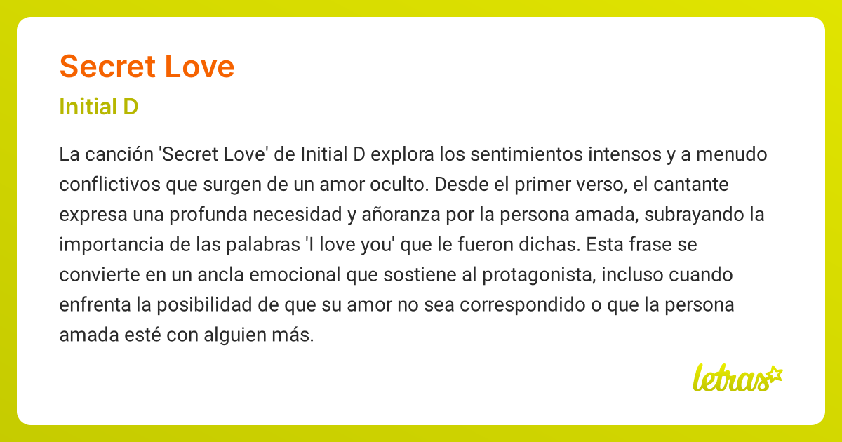 Significado de la canción SECRET LOVE (Initial D) - LETRAS.COM