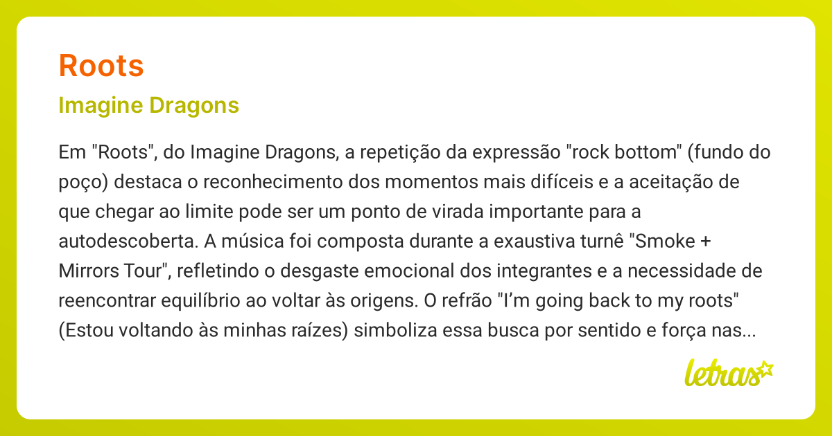 Significado da música ROOTS (Imagine Dragons) - LETRAS.MUS.BR