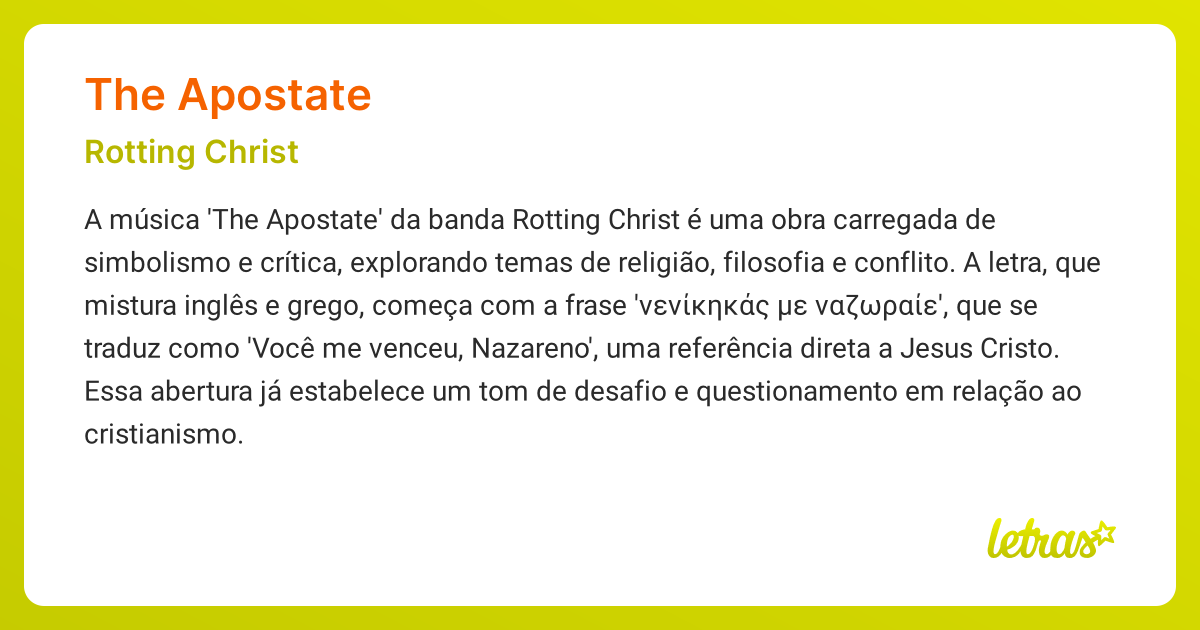 Significado da música THE APOSTATE (Rotting Christ) - LETRAS.MUS.BR