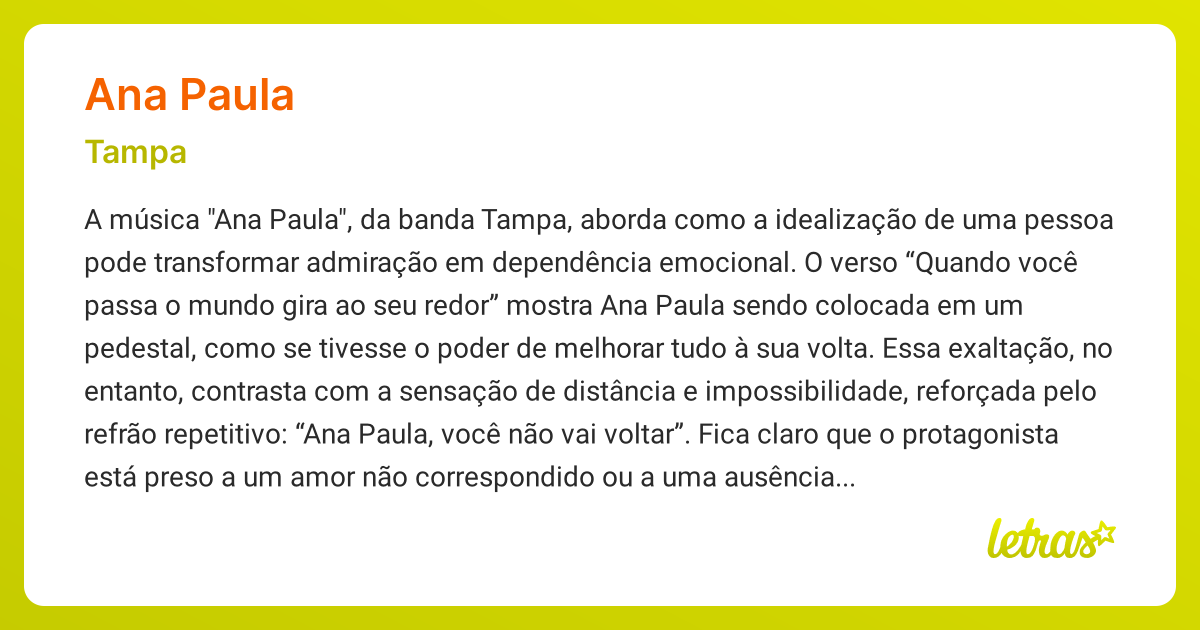Significado da música ANA PAULA (Tampa) - LETRAS.MUS.BR