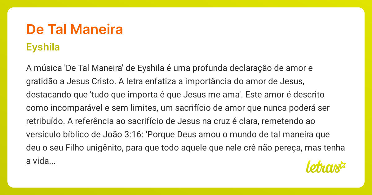 Significado da música DE TAL MANEIRA (Eyshila) - LETRAS.MUS.BR