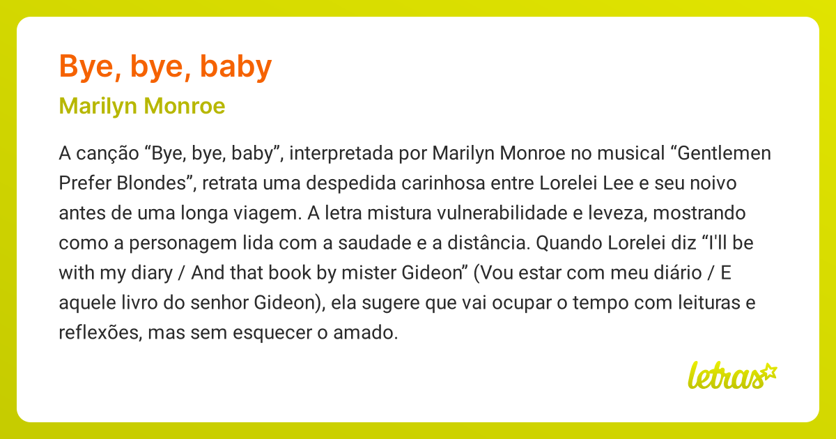 Significado da música BYE, BYE, BABY (Marilyn Monroe) - LETRAS.MUS.BR