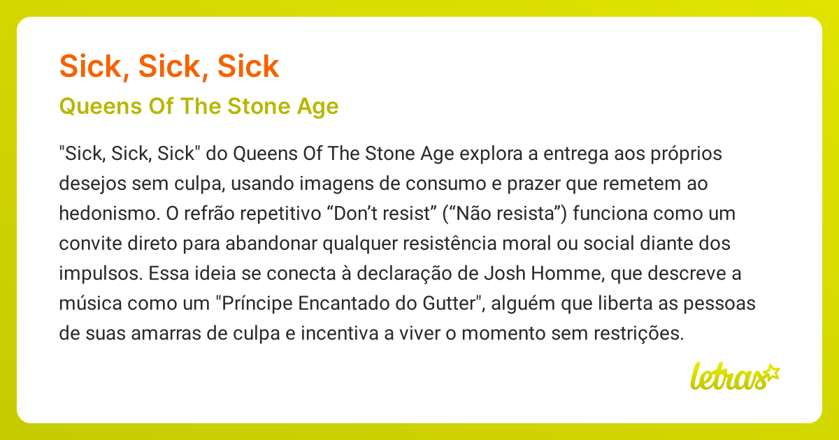 Significado da música SICK, SICK, SICK (Queens Of The Stone Age ...