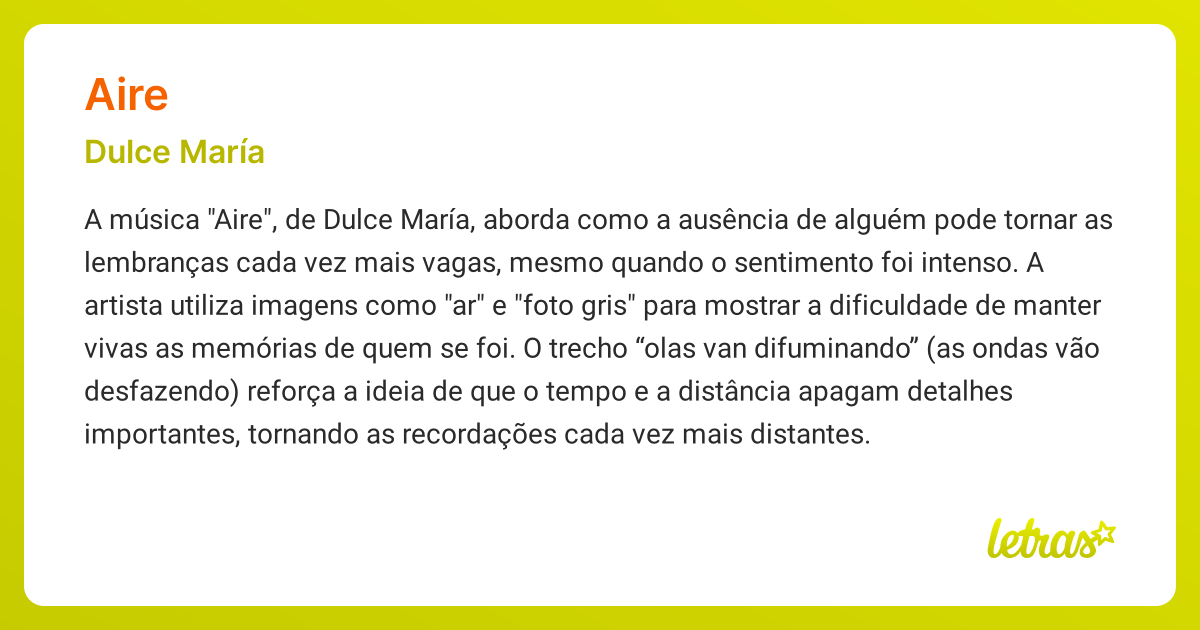 Significado Da Música Aire Dulce María Letras Mus Br