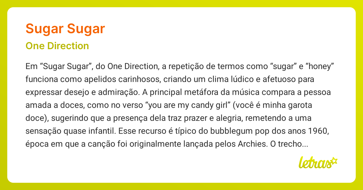 Significado da música SUGAR SUGAR (One Direction) - LETRAS.MUS.BR