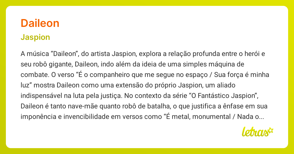 Significado da música DAILEON (Jaspion) - LETRAS.MUS.BR