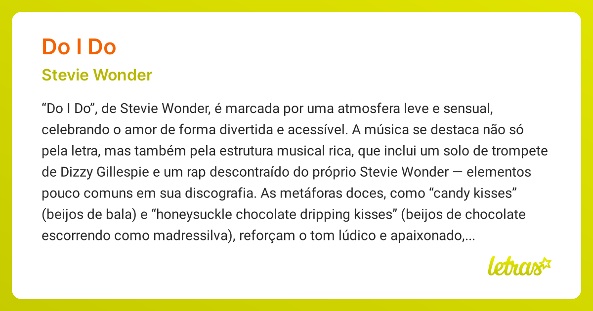 Significado da música DO I DO (Stevie Wonder) - LETRAS.MUS.BR