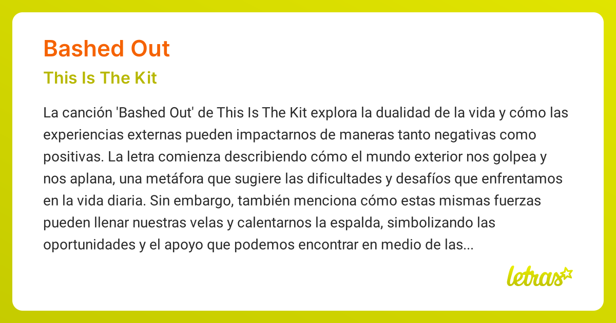 Significado de la canción BASHED OUT (This Is The Kit) - LETRAS.COM