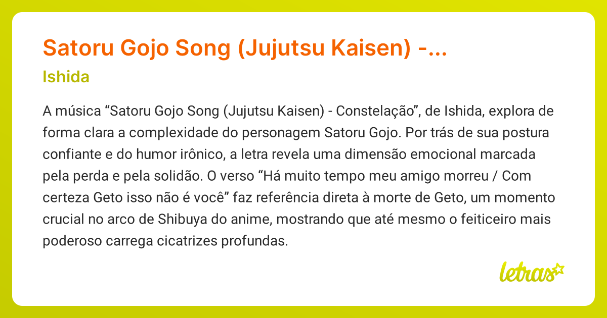 Significado da música Satoru Gojo Song (Jujutsu Kaisen) - Constelação ...