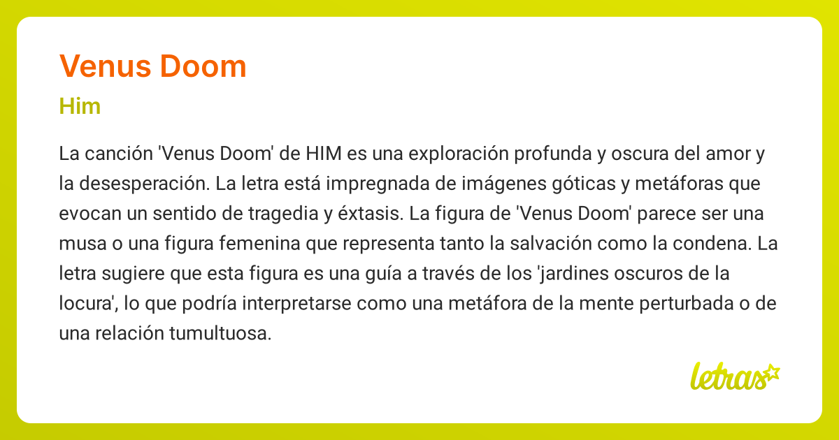 Significado de la canción VENUS DOOM (Him) - LETRAS.COM