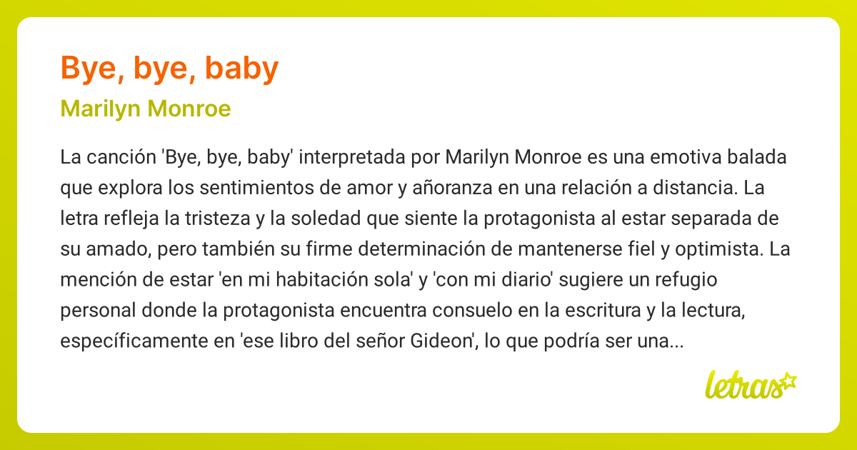 Significado de la canción BYE, BYE, BABY (Marilyn Monroe) - LETRAS.COM