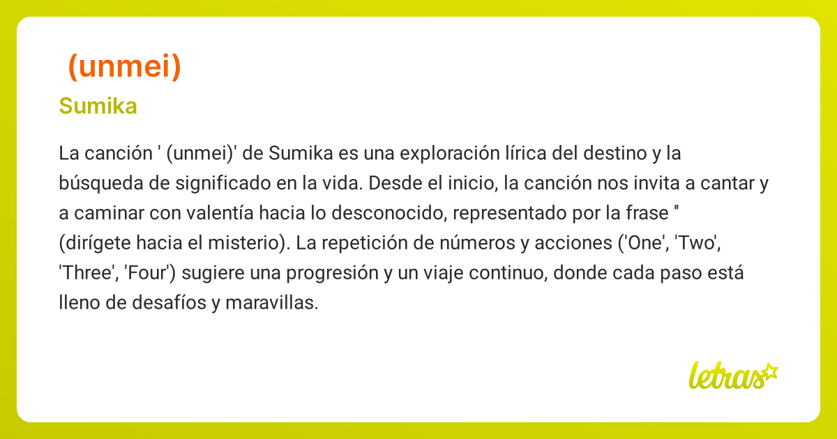 Significado de la canción 運命 (UNMEI) (Sumika) - LETRAS.COM