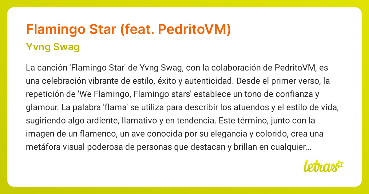 Significado de la canción Flamingo Star (feat. PedritoVM) (Yvng Swag ...