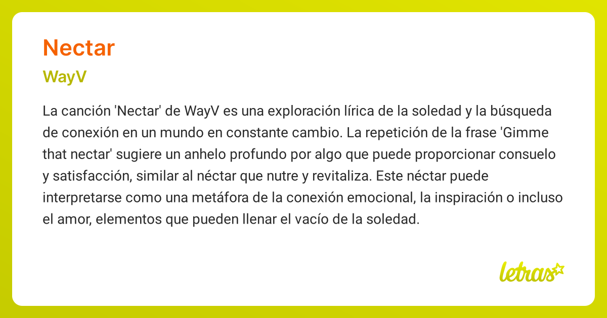 Significado de la canción NECTAR (WayV) - LETRAS.COM