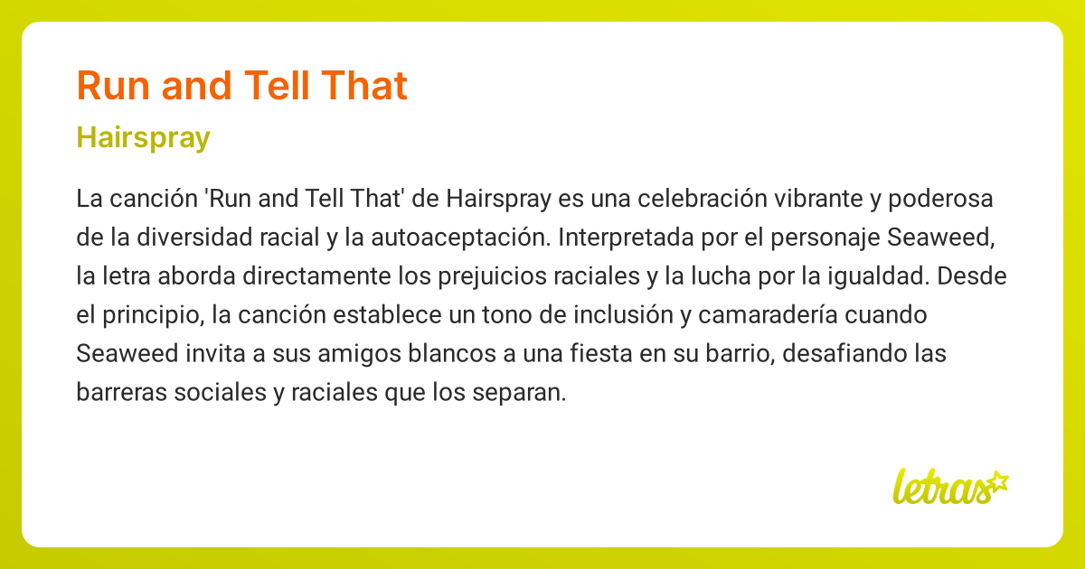 Significado de la canción RUN AND TELL THAT (Hairspray) - LETRAS.COM