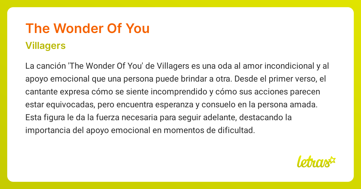 Significado de la canción THE WONDER OF YOU (Villagers) - LETRAS.COM