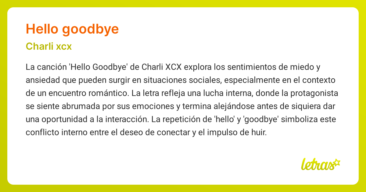 Significado de la canción HELLO GOODBYE (Charli xcx) - LETRAS.COM
