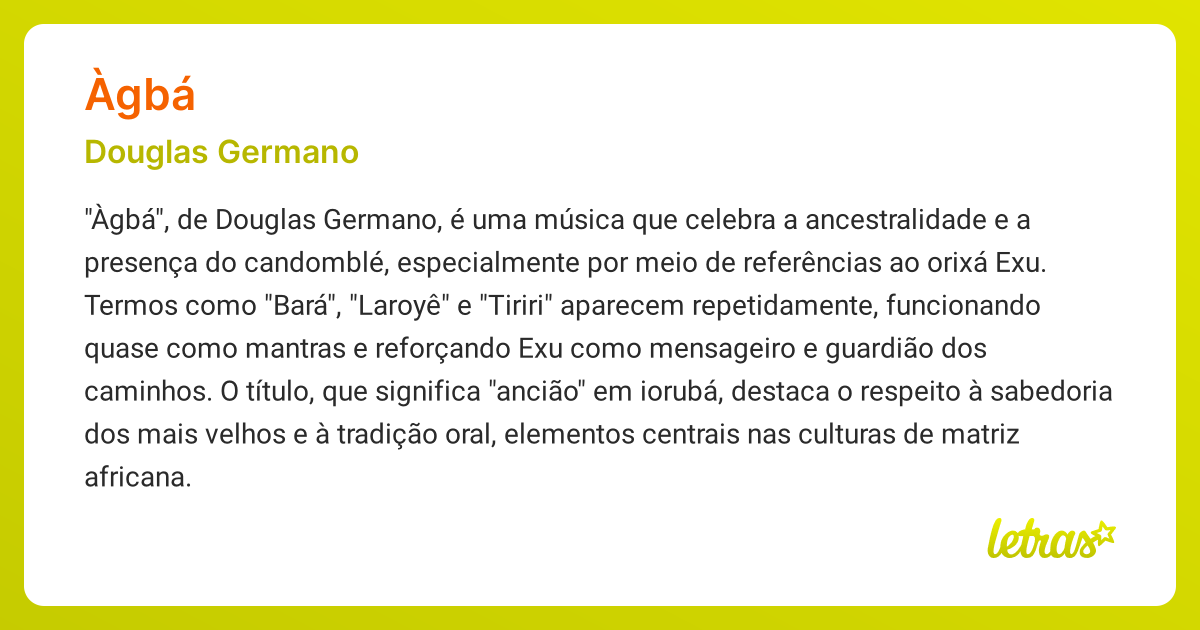 Significado da música ÀGBÁ (Douglas Germano) - LETRAS.MUS.BR