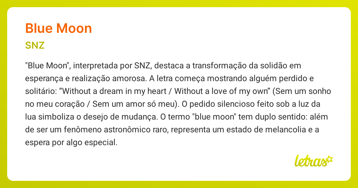 Significado da música BLUE MOON (SNZ) - LETRAS.MUS.BR