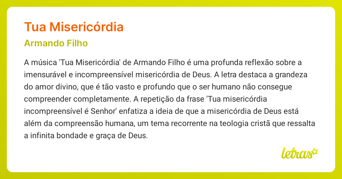 Significado da música TUA MISERICÓRDIA (Armando Filho) - LETRAS.MUS.BR