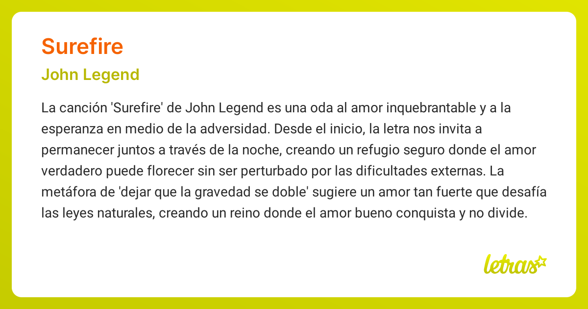 Significado de la canción SUREFIRE (John Legend) - LETRAS.COM